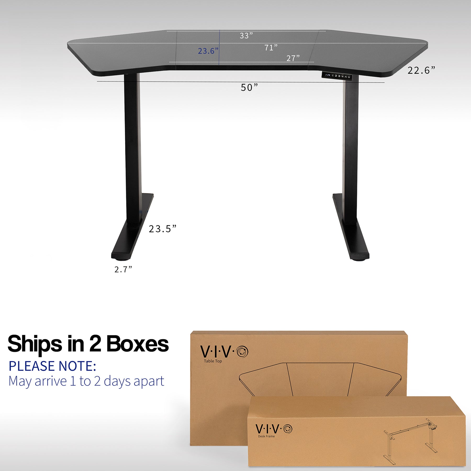 71" x 24" Wing-Shaped Electric Desk with Push Button Memory Controller ...