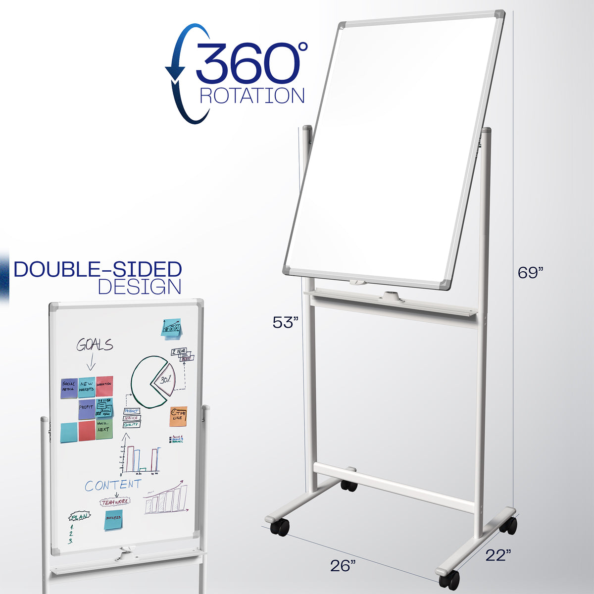 Mobile Double Sided Whiteboard – VIVO - desk solutions, screen mounting ...
