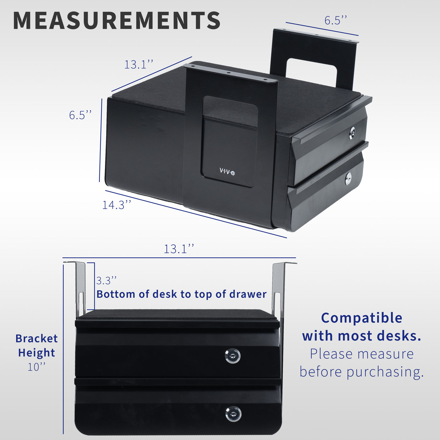 Black Lockable Under Desk Double Drawer – VIVO - desk solutions, screen ...