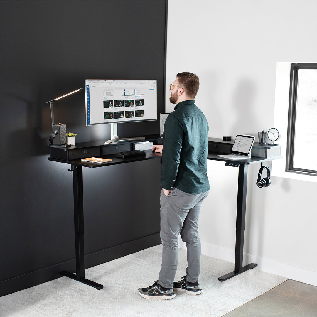 L-Shape Standing Desks – VIVO - desk solutions, screen mounting, and more