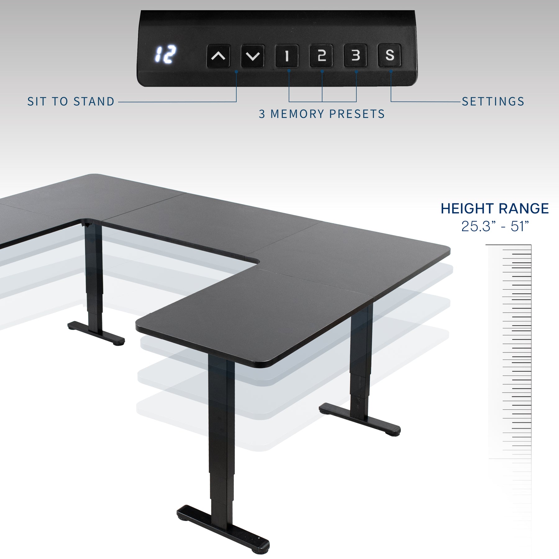 Black U-Shaped 83" x 60" Dual Motor Electric Desk – VIVO - desk ...
