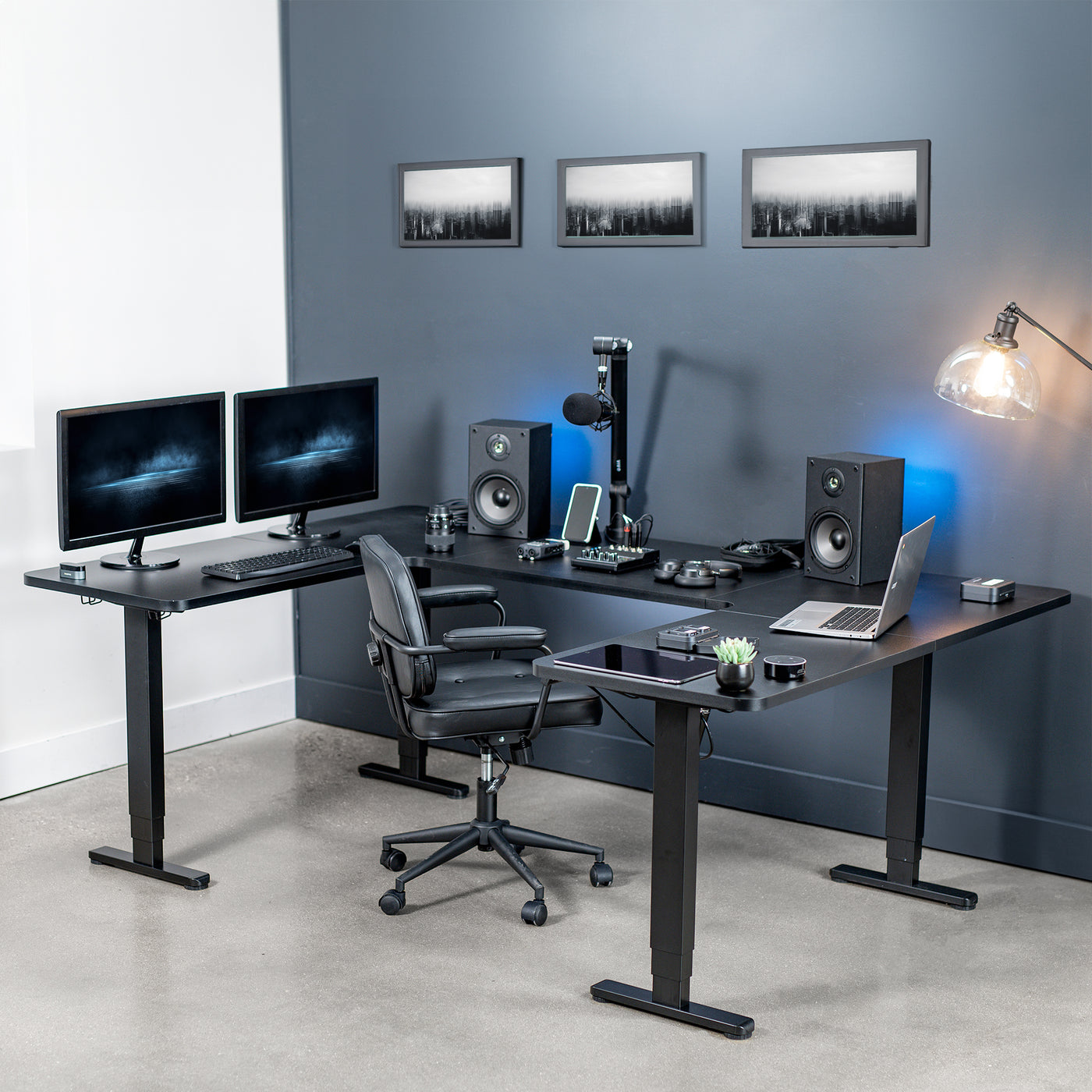 Black U-Shaped 83" x 60" Dual Motor Electric Desk – VIVO - desk ...