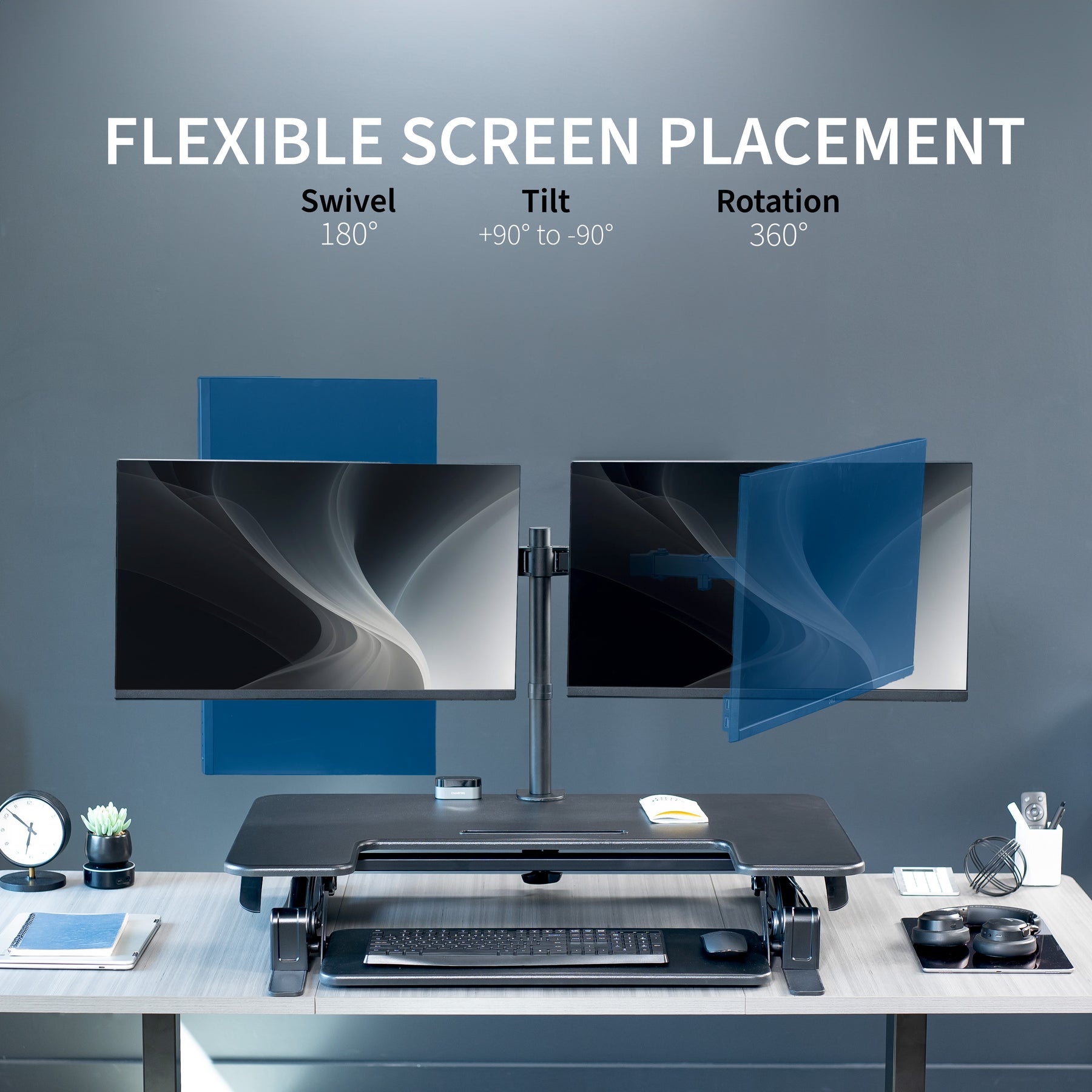 Black Desk Riser with Dual Monitor Mount – VIVO - desk solutions ...