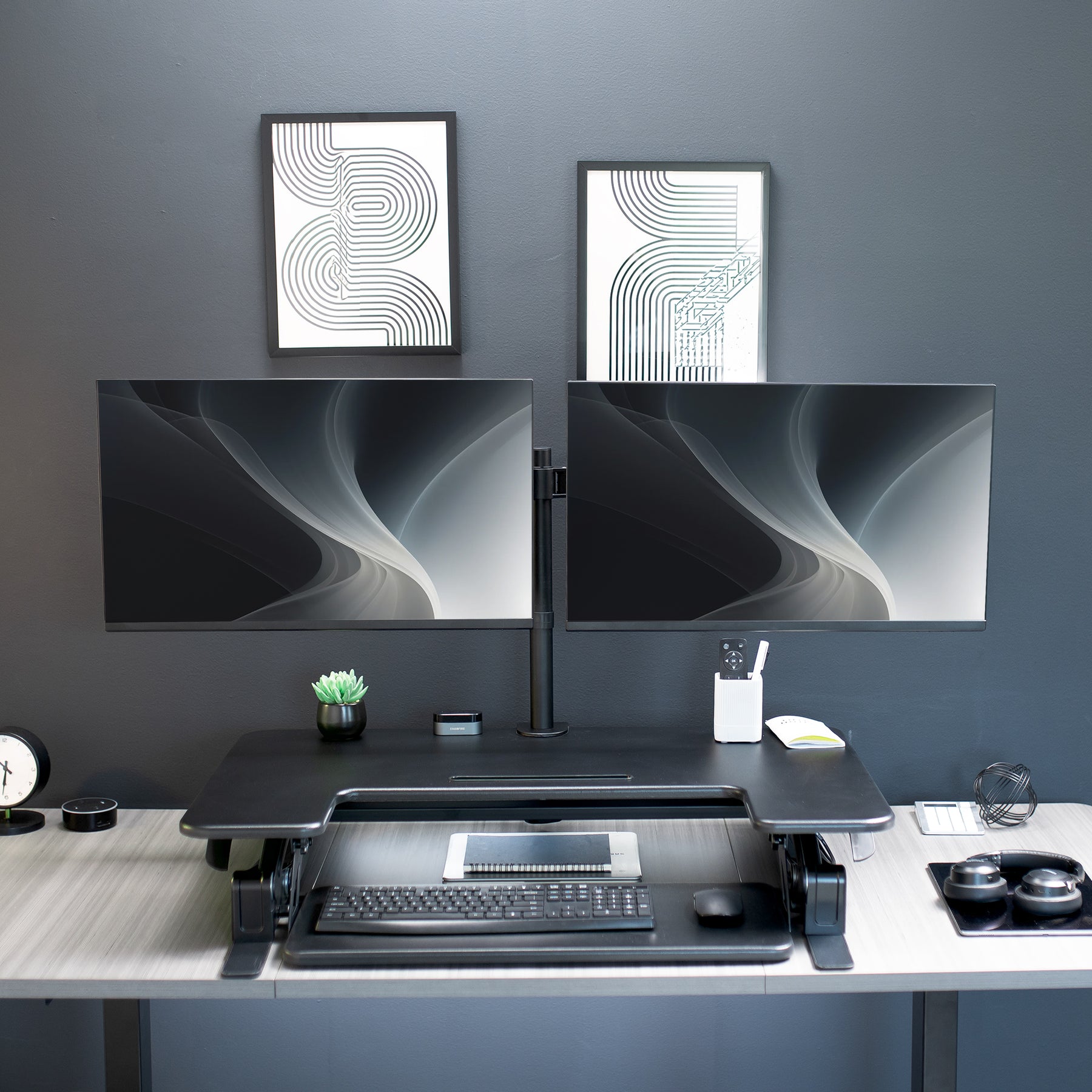 Black Desk Riser with Dual Monitor Mount – VIVO - desk solutions ...