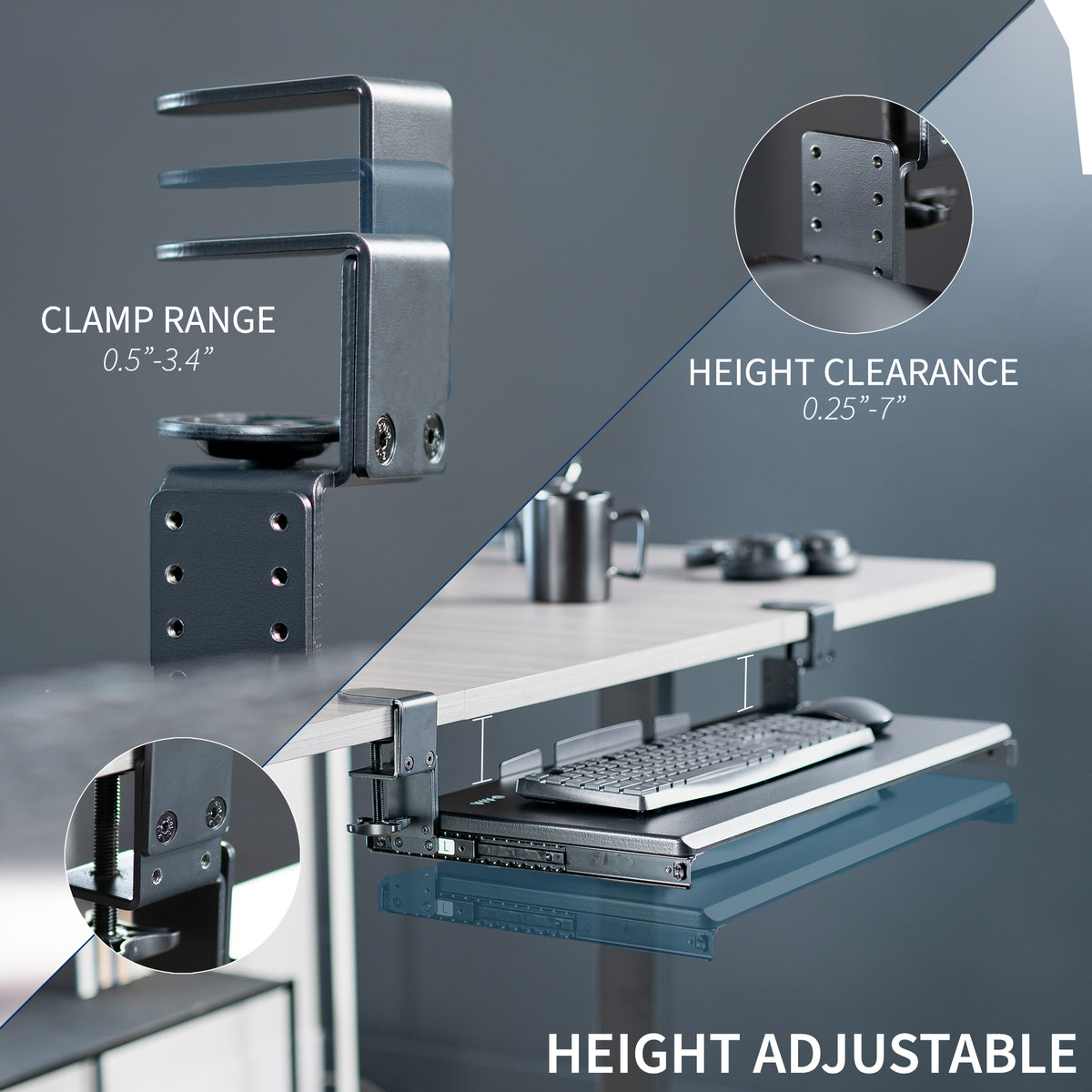 Clamp-on Height Adjustable Keyboard Tray – VIVO - desk solutions ...
