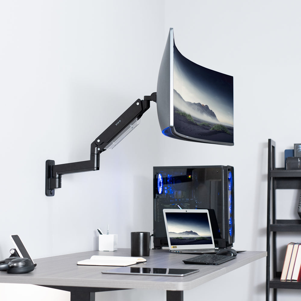 Pneumatic Arm Single Ultrawide Monitor Wall Mount - Up to 49" Screens ...