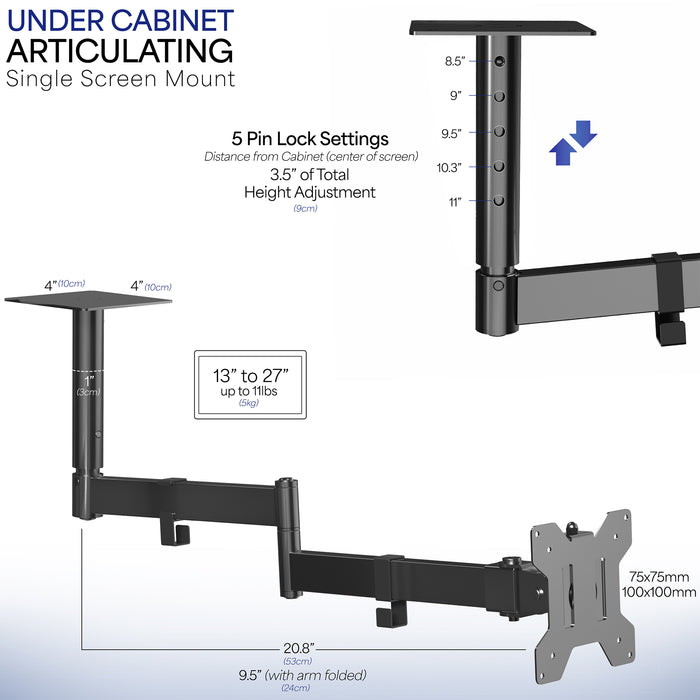 Under Cabinet Articulating Single 13" to 27" Monitor/TV Mount – VIVO ...