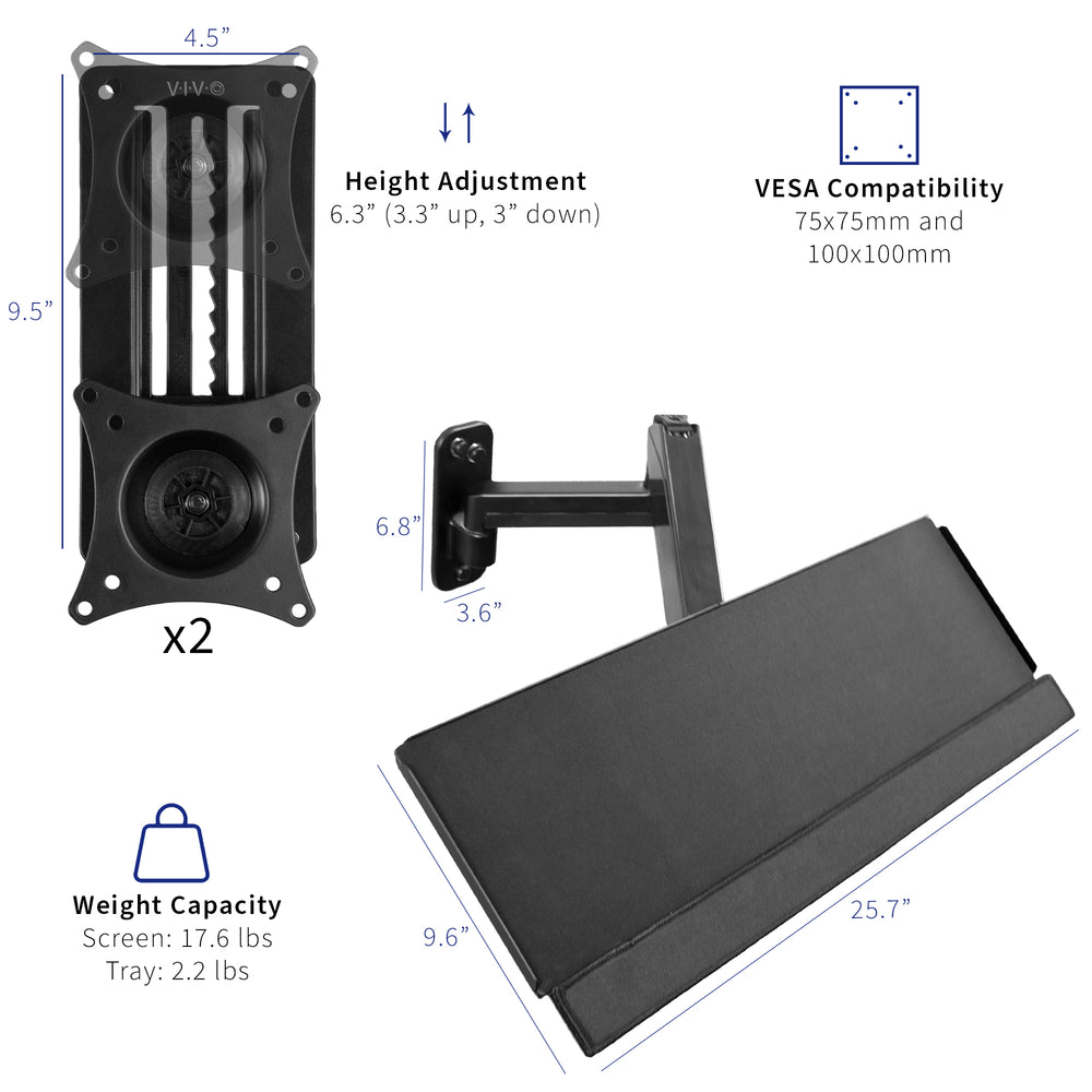 Dual 17” to 32” Monitor Wall Mounts + Keyboard Tray Wall Mount – VIVO ...