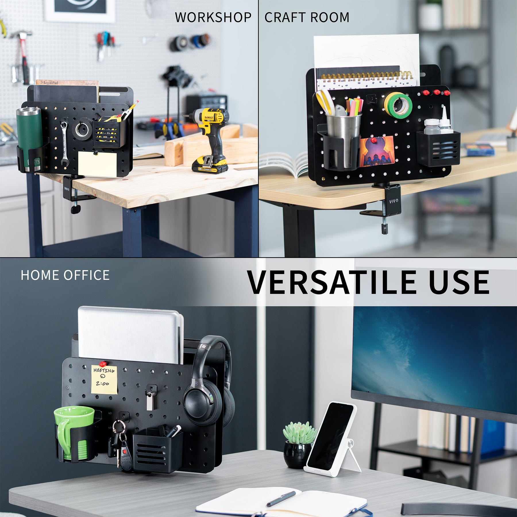 Black Clamp-on Rotating Pegboard with Laptop Holder – VIVO - desk ...