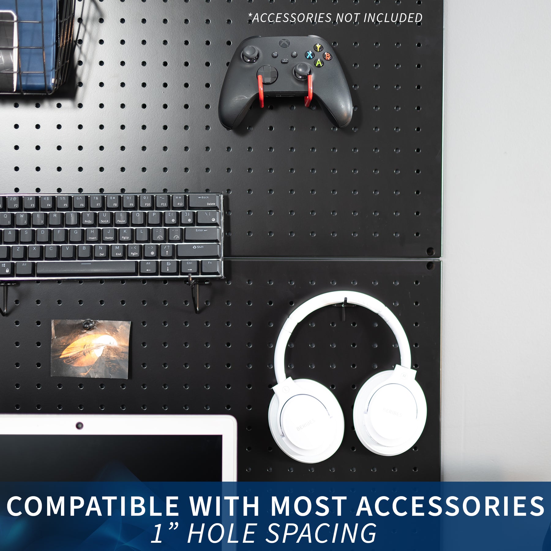Black Wall Mounted Metal Pegboard – VIVO - desk solutions, screen ...