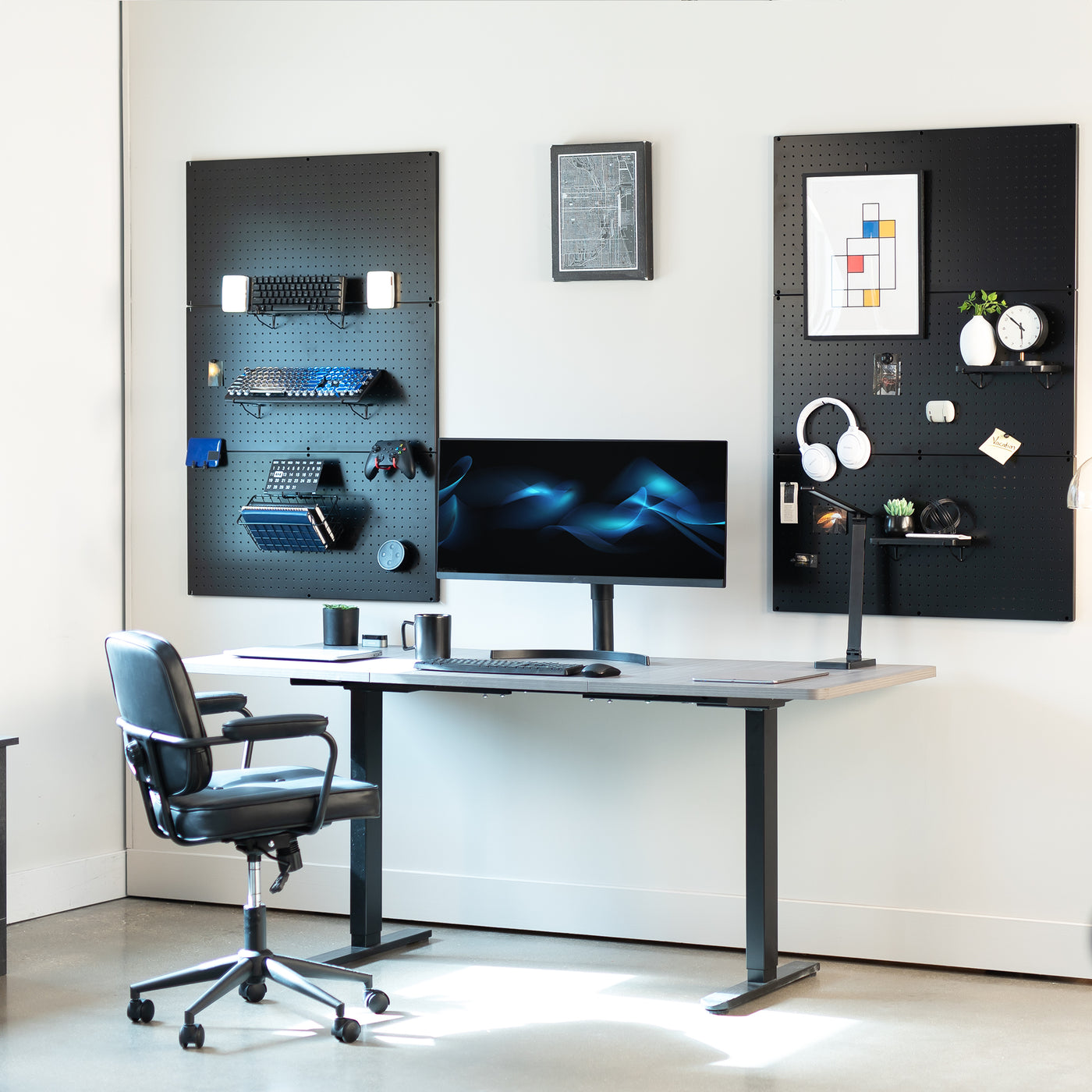 Black Wall Mounted Metal Pegboard – VIVO - desk solutions, screen ...