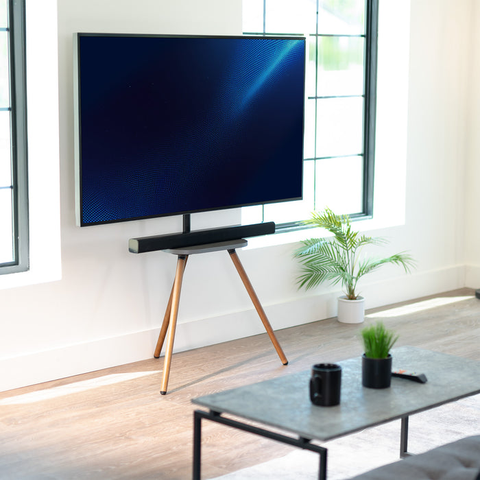 Dark Walnut TV Easel Studio Stand with Shelf - 43" to 65" Screens ...