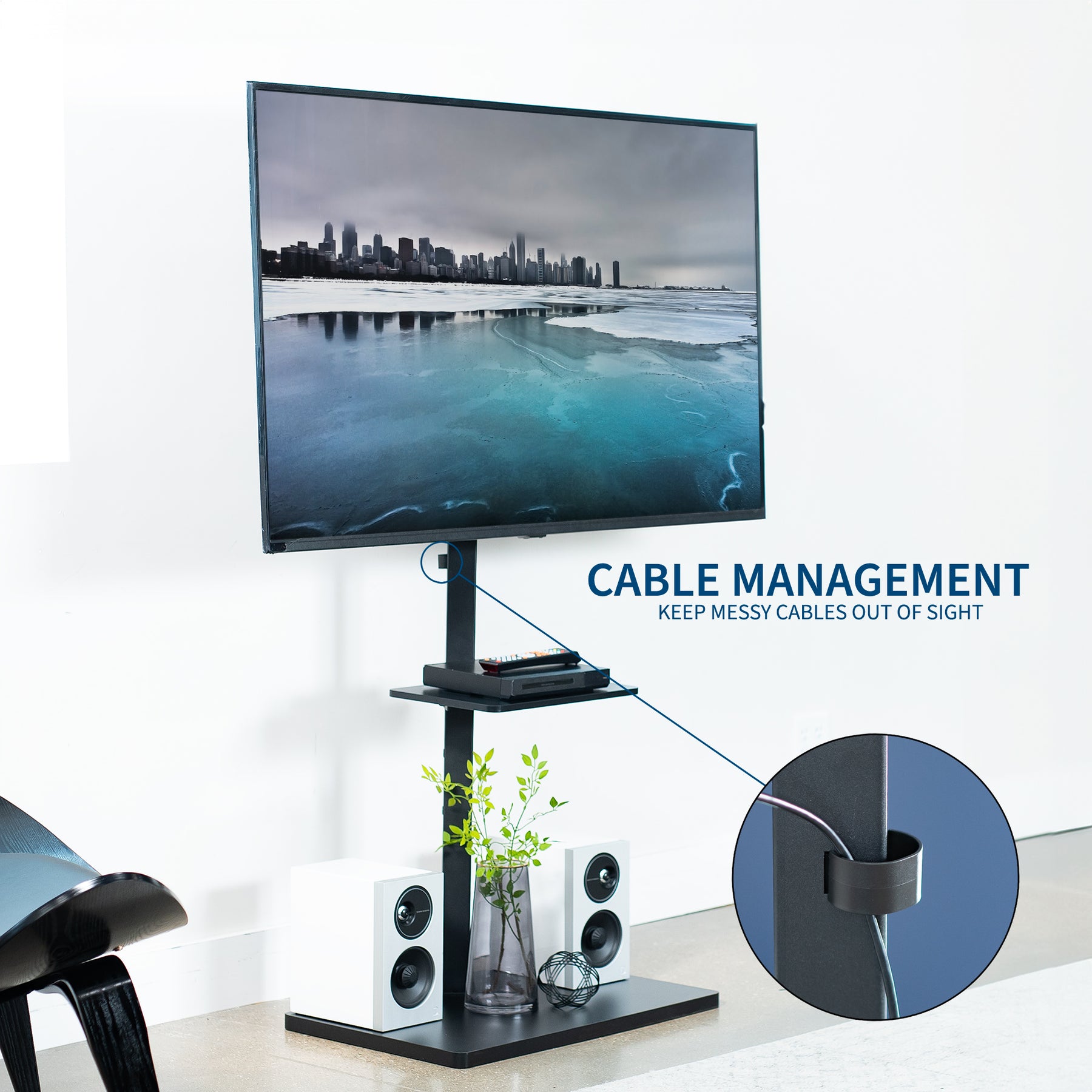 Black TV Floor Stand for 37” to 75” TVs – VIVO - desk solutions, screen ...