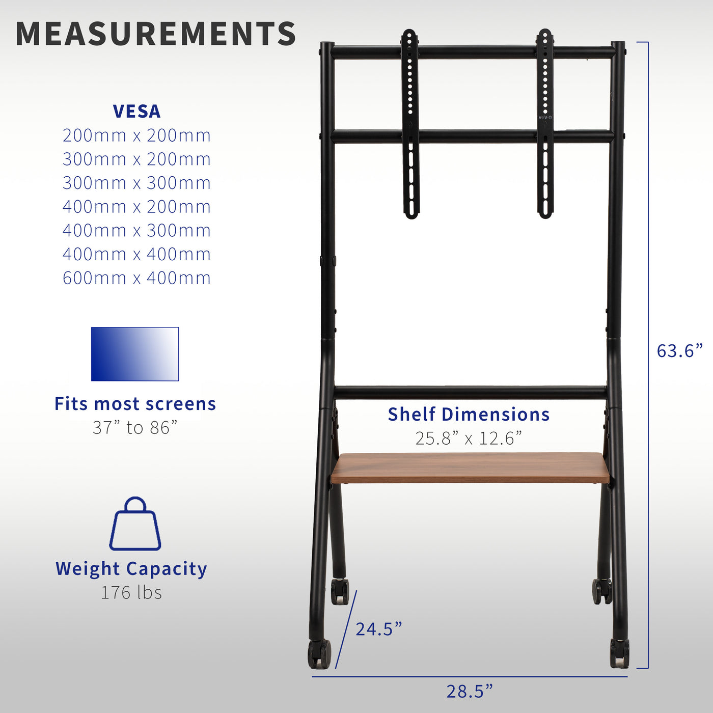 Mobile Studio Stand with Shelf for 37” to 86” TVs – VIVO - desk ...