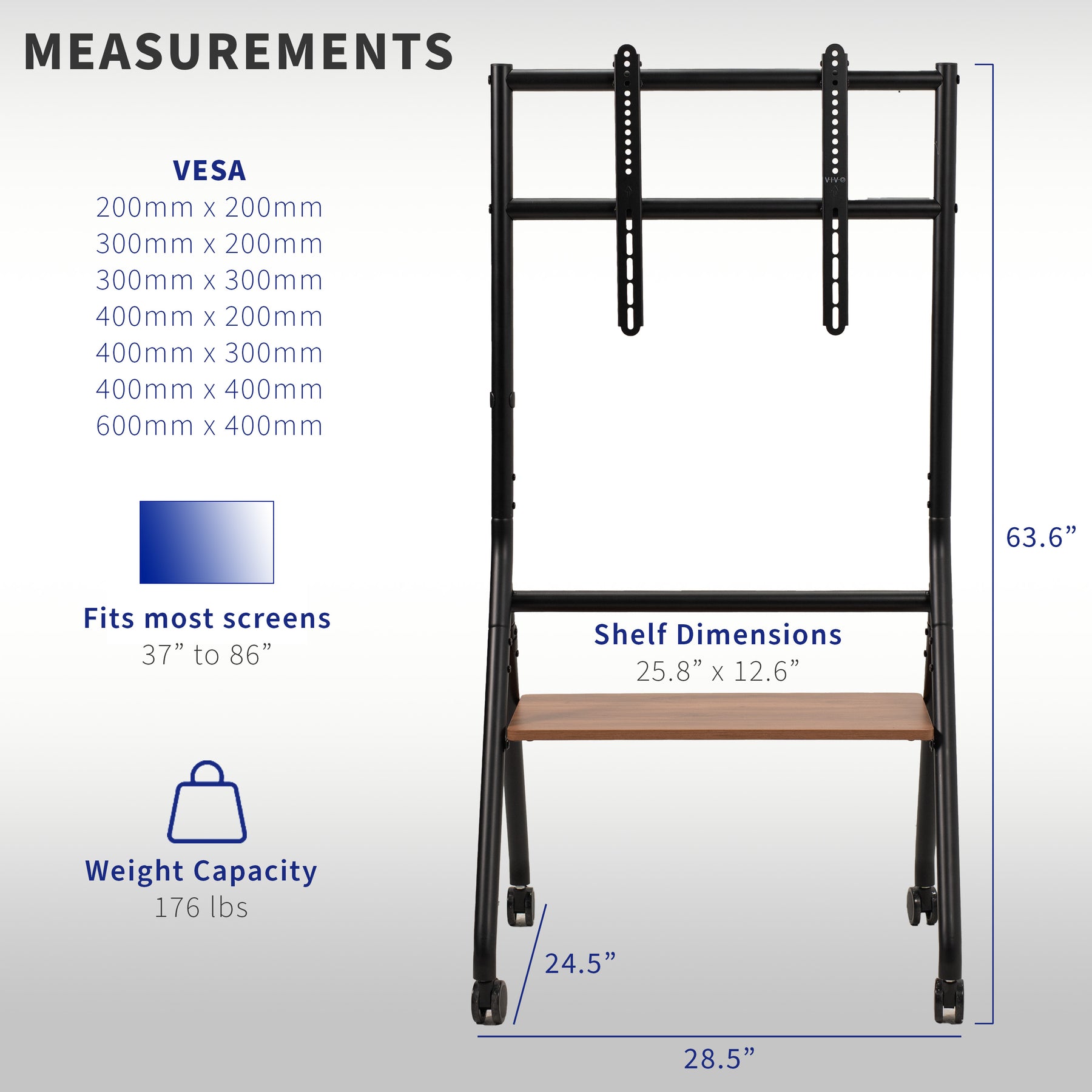Mobile Studio Stand with Shelf for 37” to 86” TVs – VIVO - desk ...