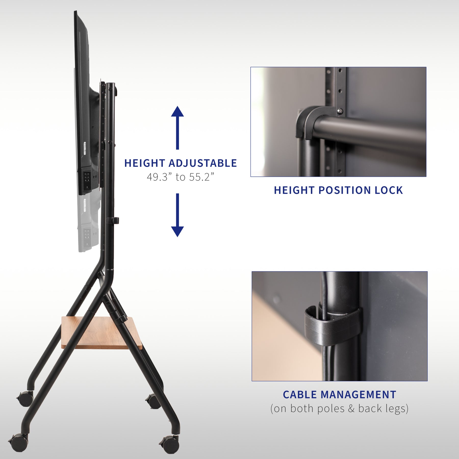 Mobile Studio Stand with Shelf for 37” to 86” TVs – VIVO - desk ...