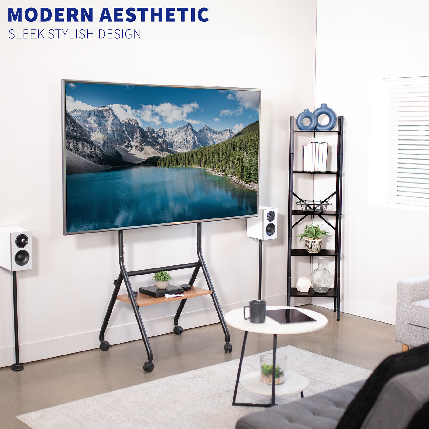 Mobile Studio Stand with Shelf for 37” to 86” TVs – VIVO - desk ...