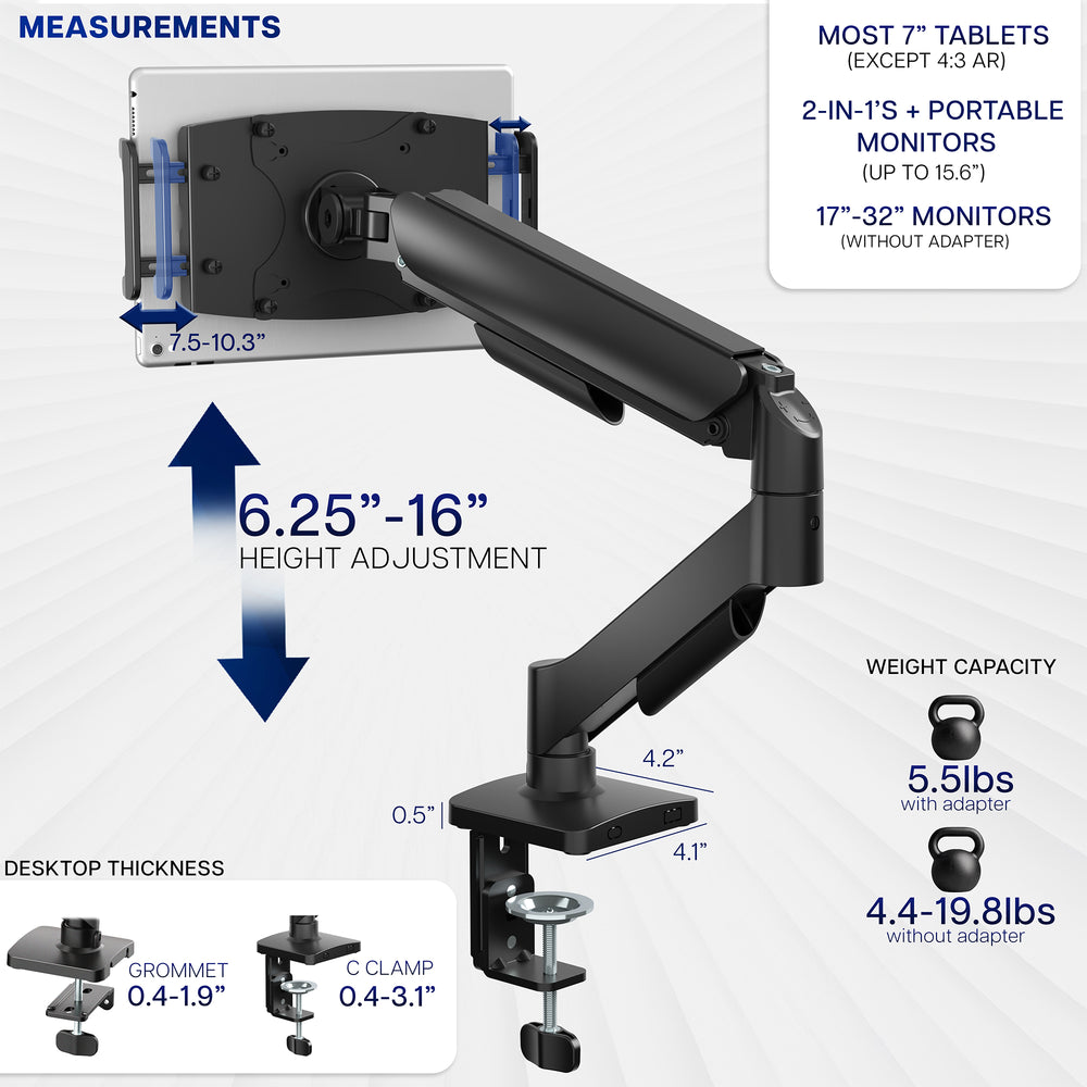 Single Mechanical Arm Desk Mount for Tablets, 2-in-1 Laptops, Portable ...