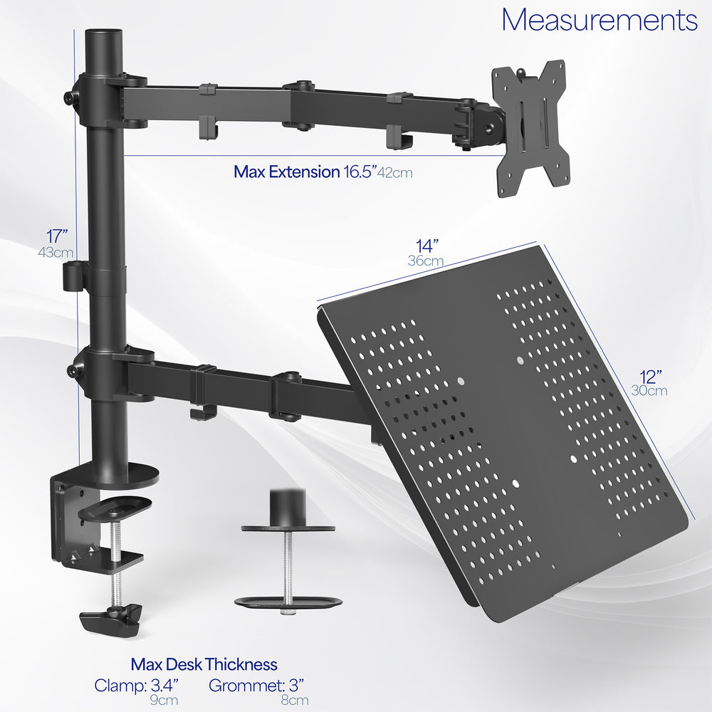 Single Monitor and Laptop Desk Mount - Up to 32" Screens, 17" Laptops ...