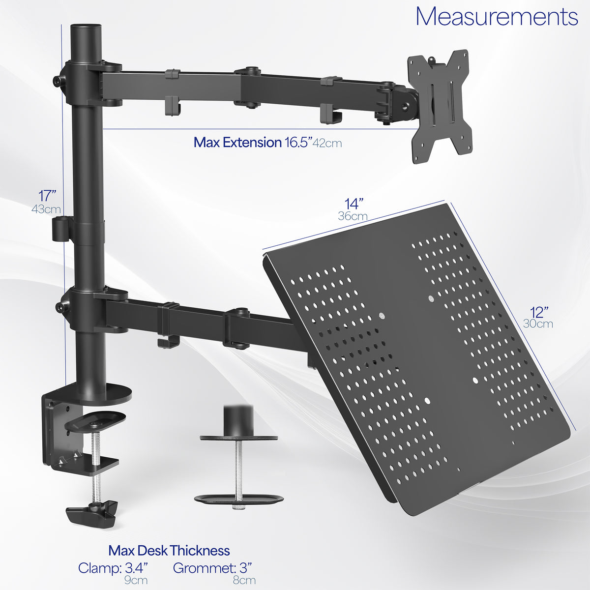 Single Monitor and Laptop Desk Mount - Up to 32" Screens, 17" Laptops ...
