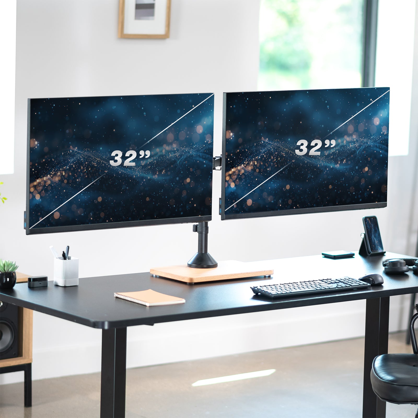 Dual 13” to 32” Monitor Desk Stand with Wood Base – VIVO - desk ...