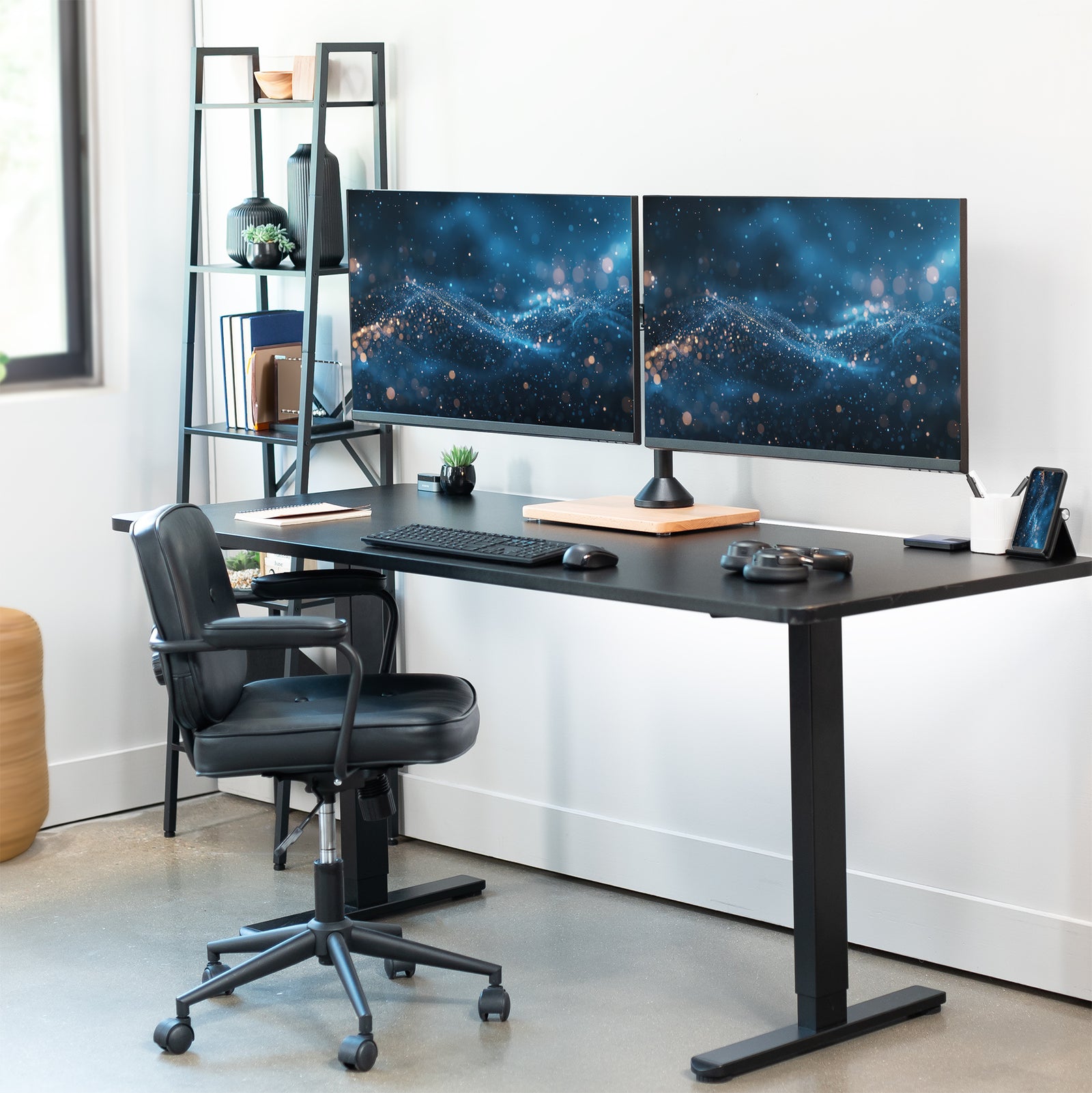 Dual 13” to 32” Monitor Desk Stand with Wood Base – VIVO - desk ...