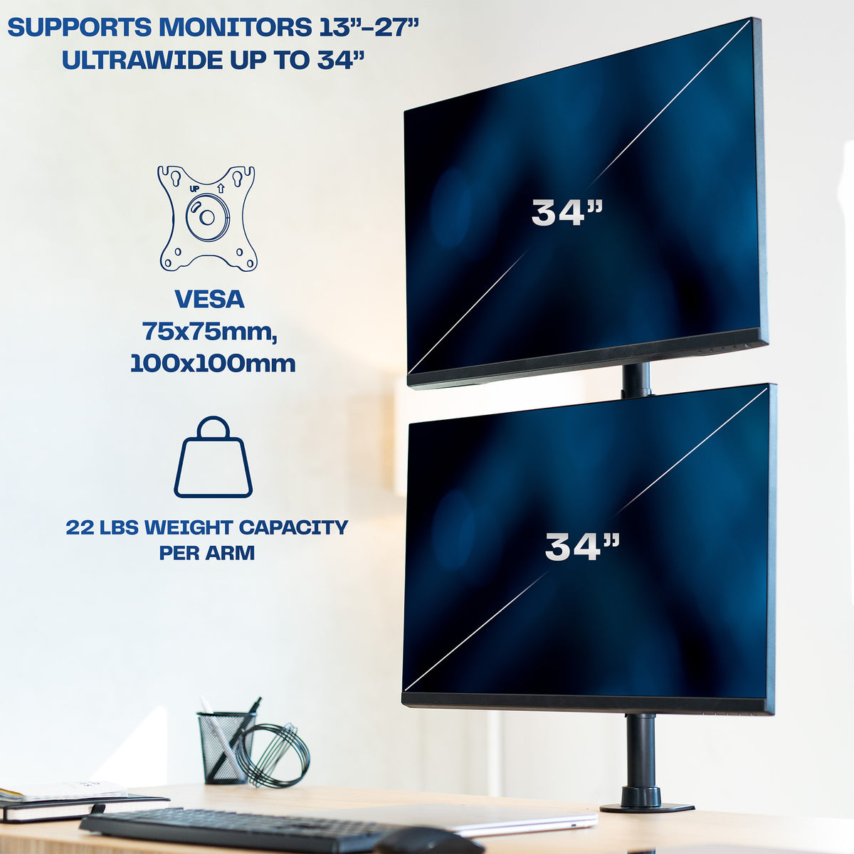 Vertical Dual 13” to 34" Monitor Desk Mount – VIVO - desk solutions ...