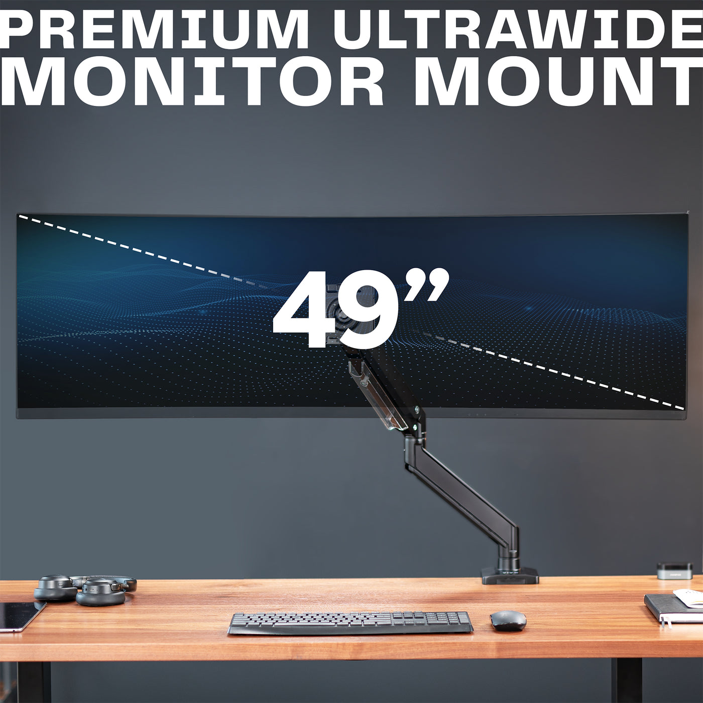 Pneumatic Arm Single Ultrawide Monitor Desk Mount - Up to 49" Screens ...