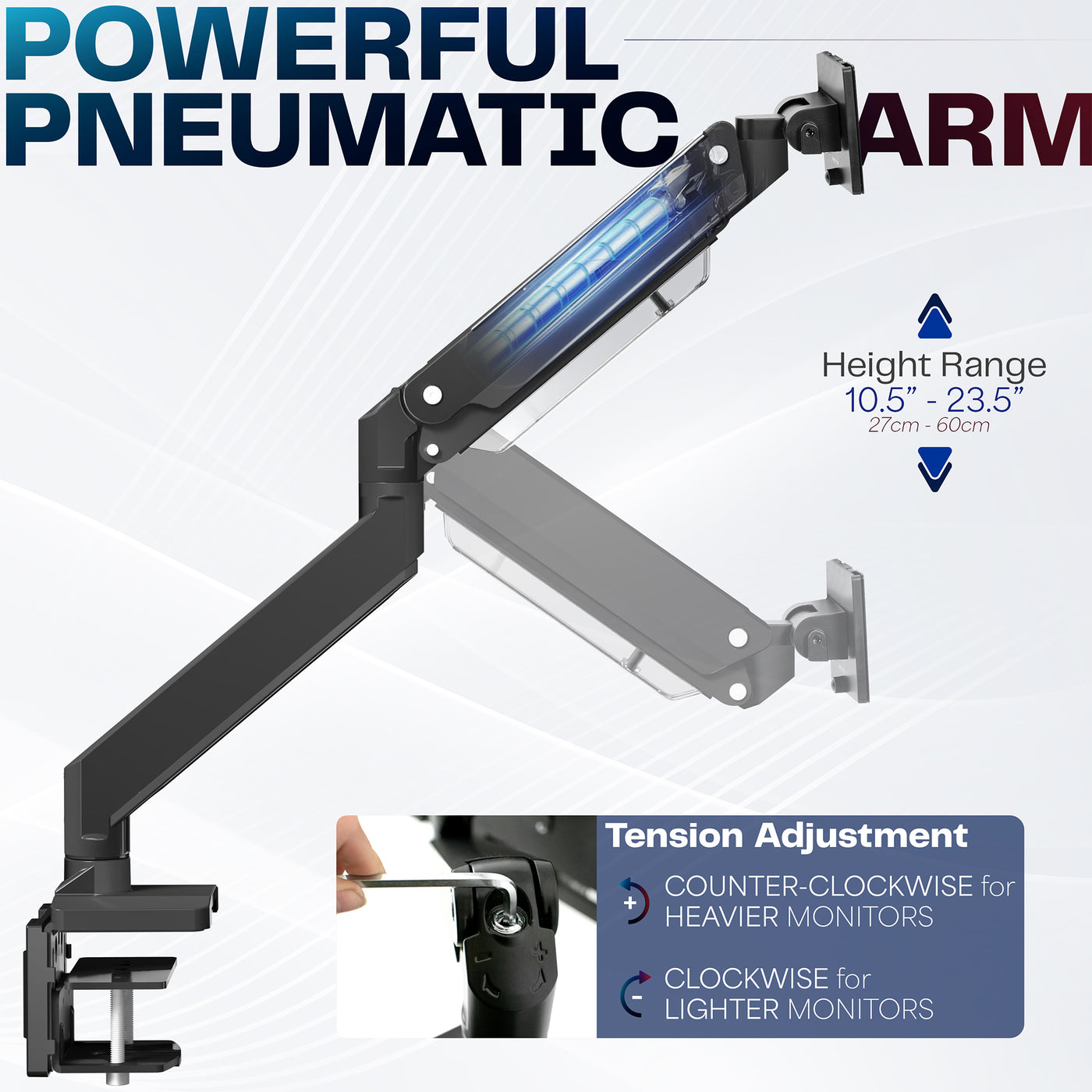 Pneumatic Arm Single Ultrawide Monitor Desk Mount - Up to 49" Screens ...