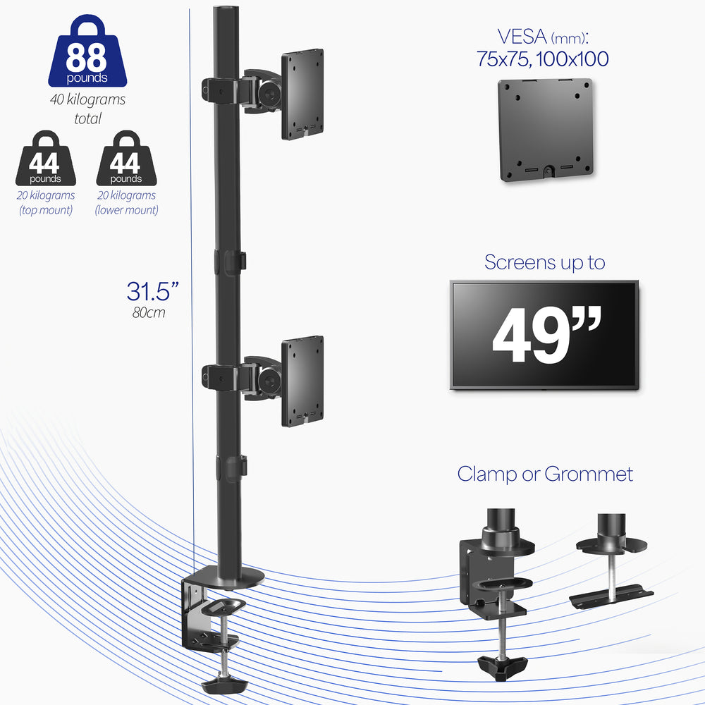 Dual Ultrawide Vertical Monitor Desk Mount - Up to 49" Screens – VIVO ...