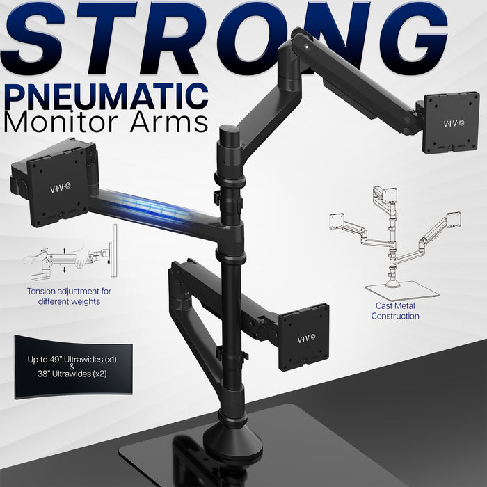 Pneumatic Arm Triple Ultrawide Monitor Extra Tall Desk Stand - Up to 4 ...
