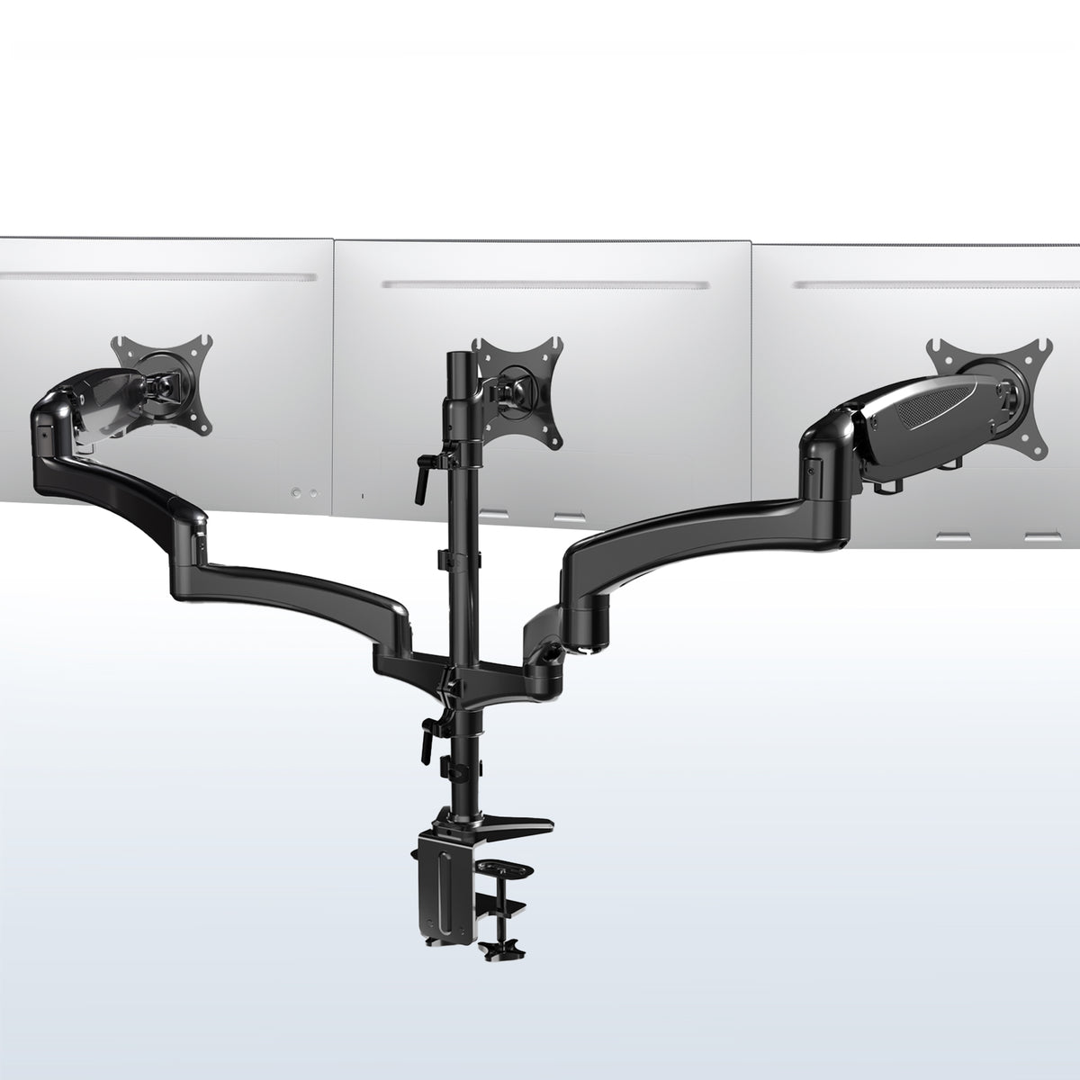 Triple Monitor Desk Mount (2 Pneumatic Arms + 1 Fixed) - Up to 32" Scr ...