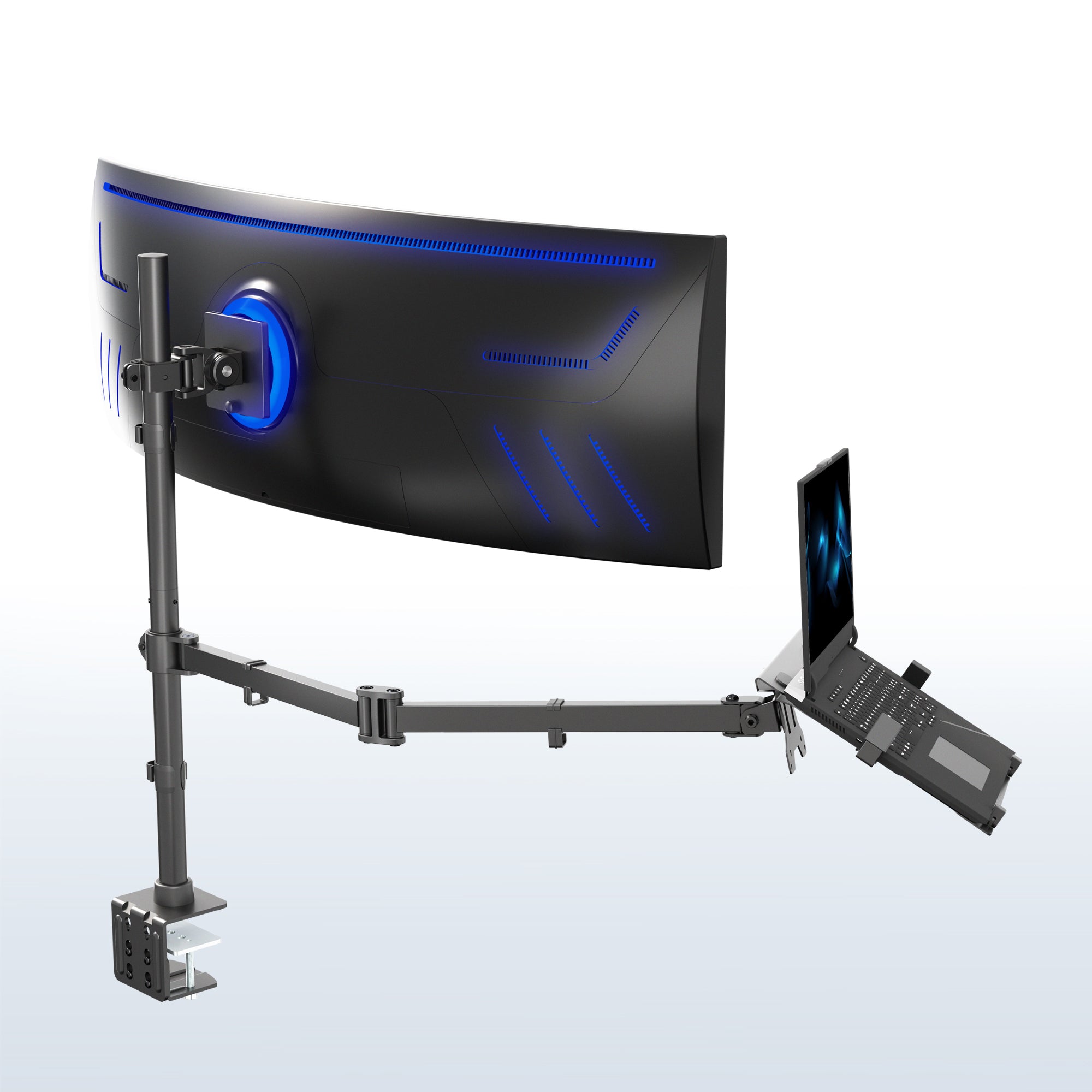 Dual Monitor + Single Laptop Desk Mount - Up to 49" Screens, 15.6" Lap ...