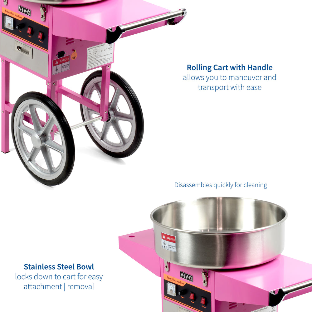 Electric Commercial Cotton Candy Machine with Cart and Bubble Shield ...