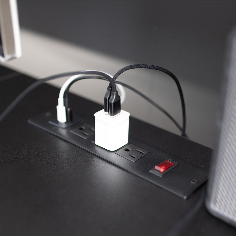 Black 63” x 32” Table Top with Built-in Power Strip – VIVO - desk ...