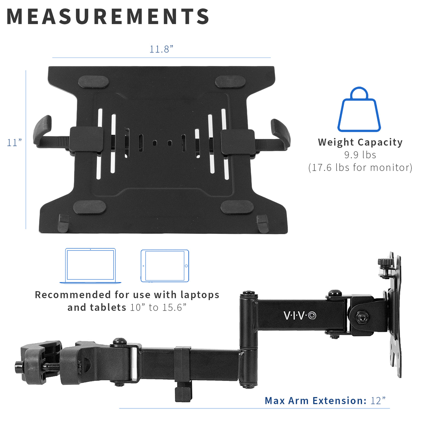 Pole Mount Laptop Arm with Removable 75mm and 100mm VESA Plate – VIVO ...