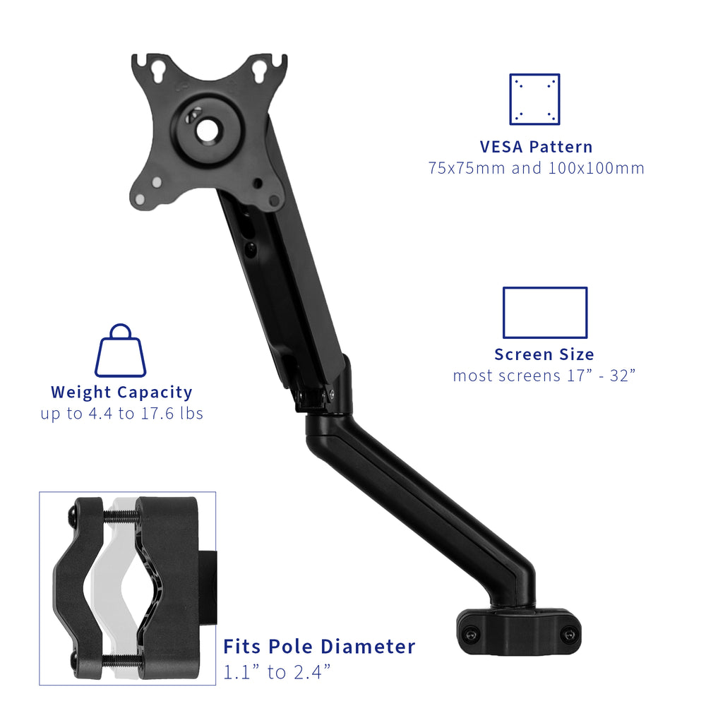 Pole Mount Pneumatic Monitor Arm - 17" to 32" Screens – VIVO - desk ...