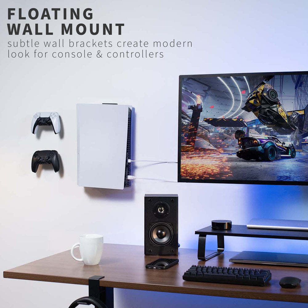 2-in-1 (Wall & Desk) Mount Designed for PS5 + 2 Controller Mounts ...