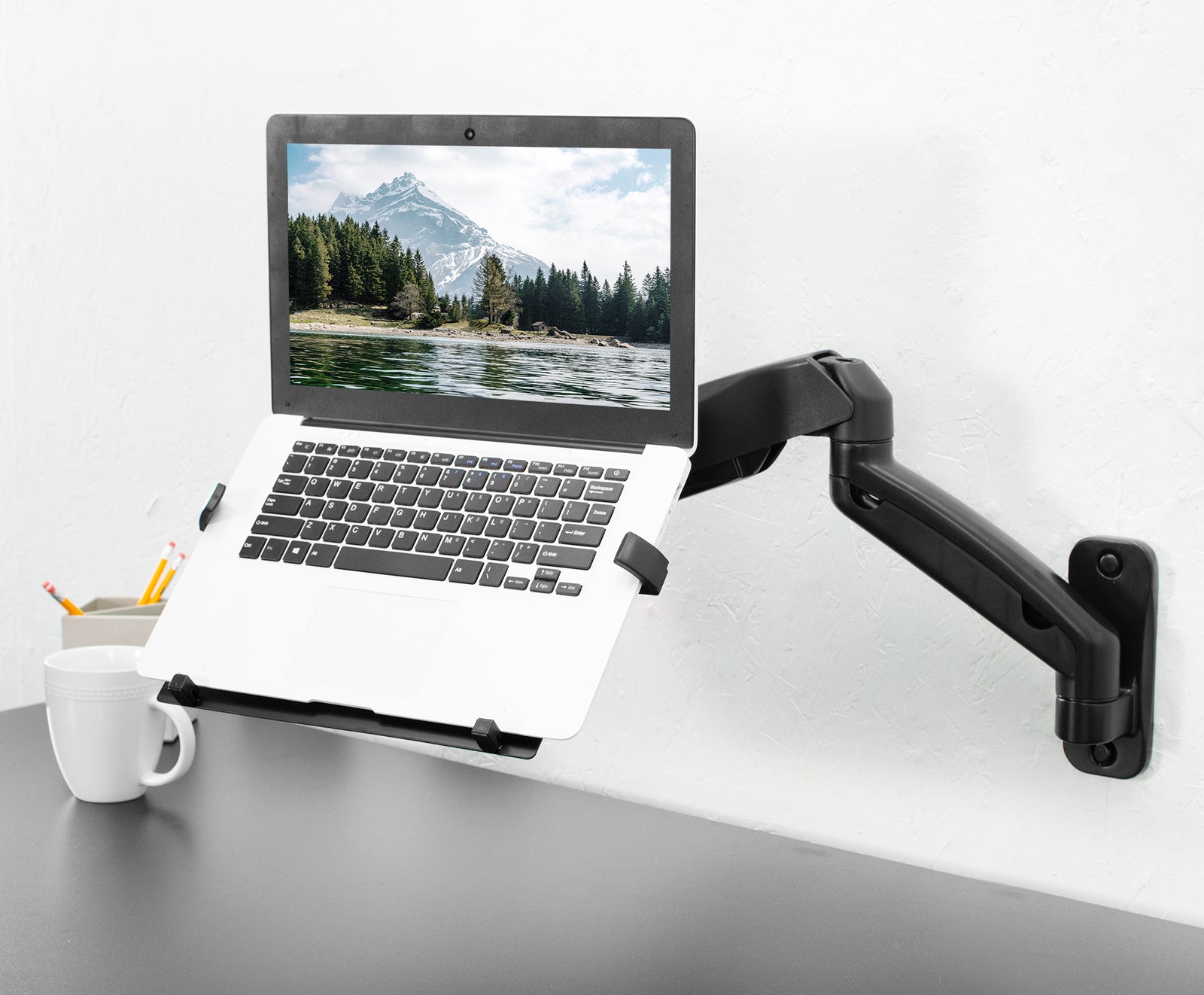 Pneumatic Arm Single Laptop Wall Mount – VIVO - desk solutions, screen ...