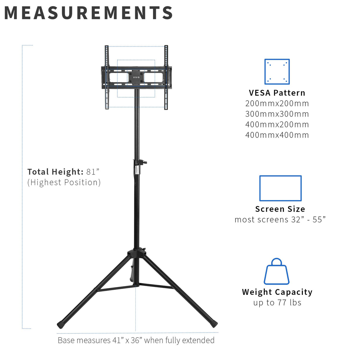 Portable Tripod TV Stand 35" to 75" – VIVO - desk solutions, screen ...