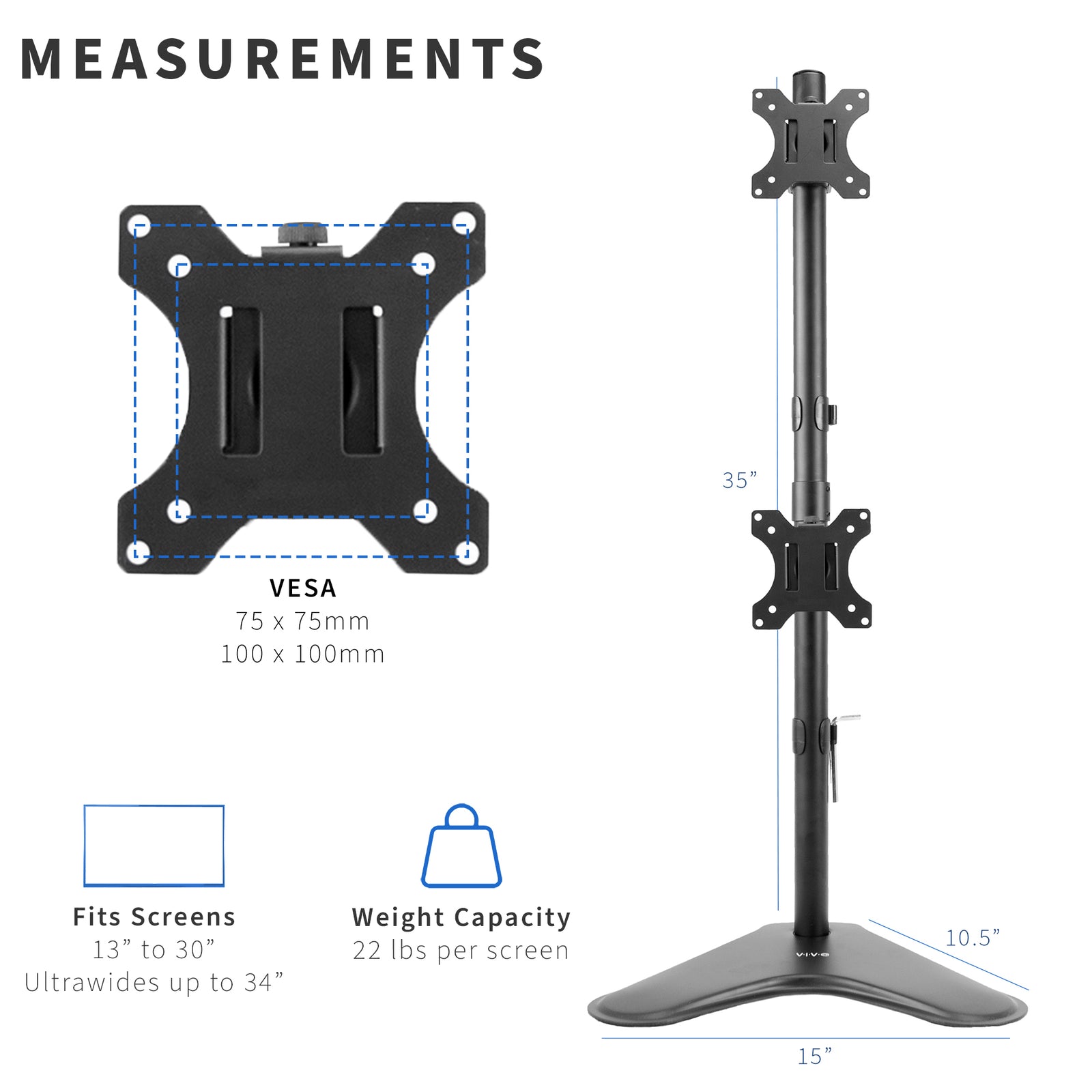 Dual Vertical 13" to 34" Monitor Desk Stand – VIVO - desk solutions ...
