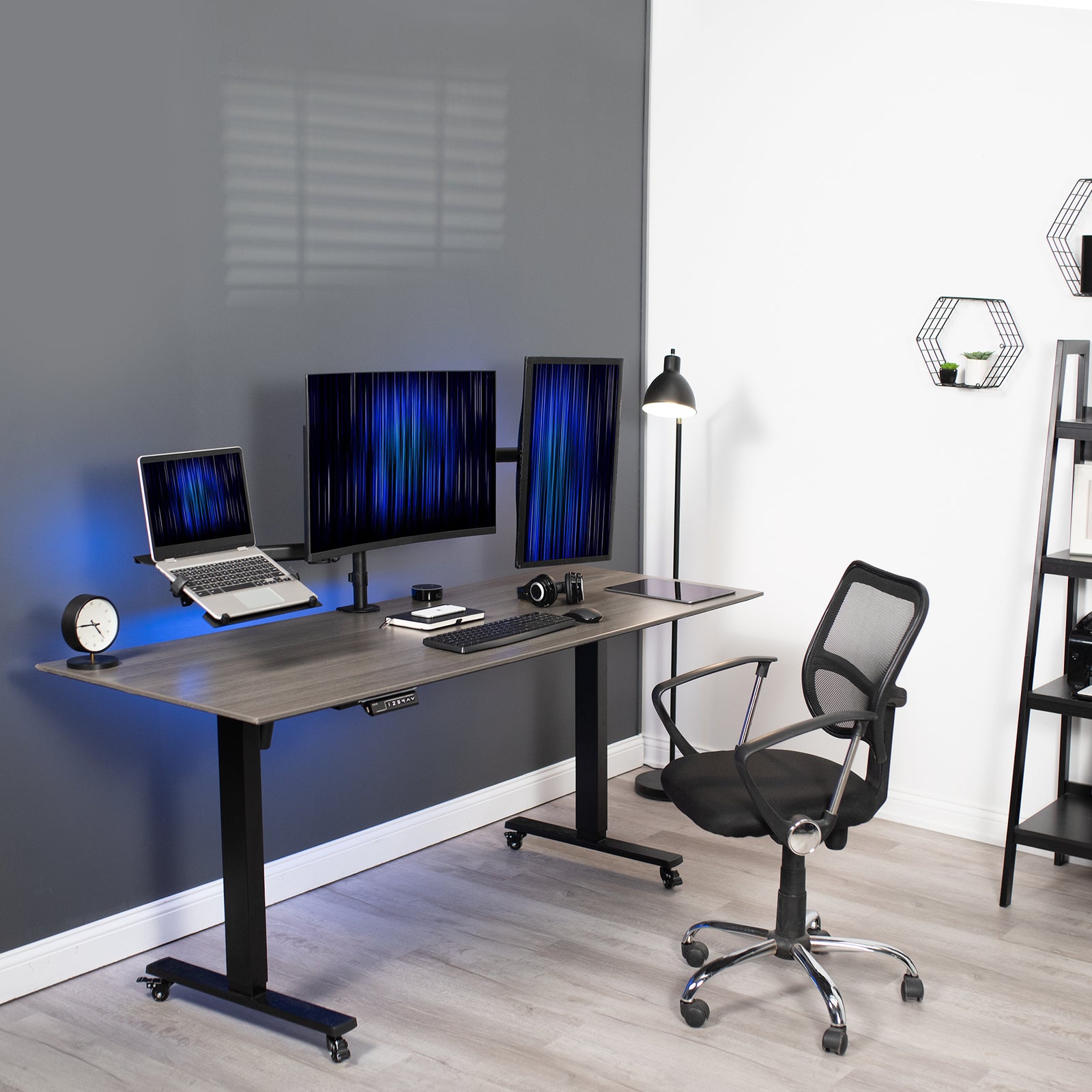 Dual Monitor + Single Laptop Desk Mount - Up to 27" Screens, 15.6" Lap ...